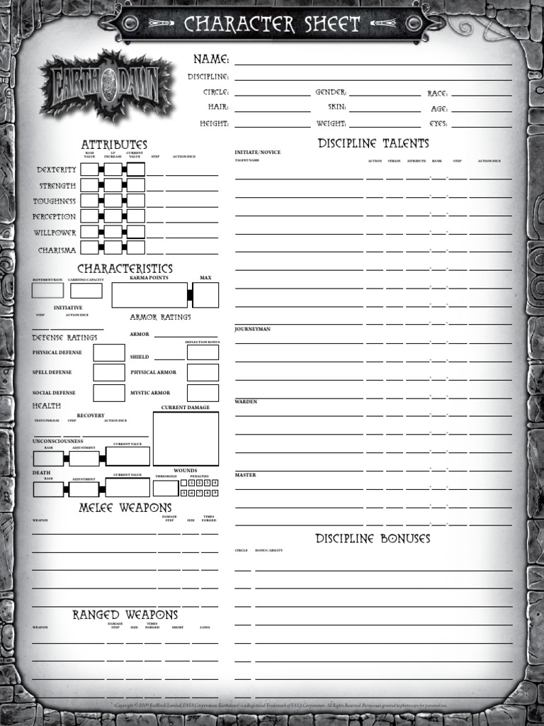 Earthdawn Extended Character Sheet 3e | PDF | Entertainment | Adventure ...