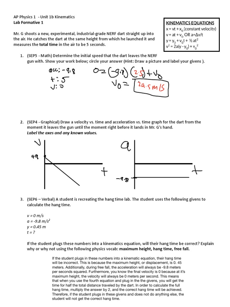 Srikar Kovvuri - U1b Lab Formative 1 - SEP4, SEP5, & SEP6 | PDF | Teaching Mathematics | Velocity