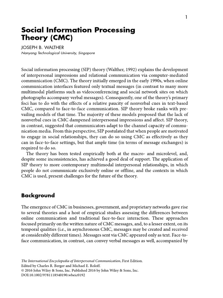 Social Information Processing Theory (CMC) | PDF | Interpersonal Communication | Communication