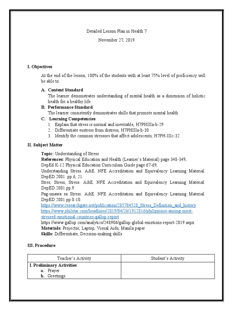 Stress Lesson Plan | PDF | Stress (Biology) | Behavior Modification