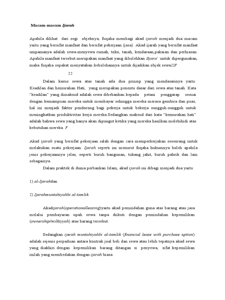 Jenis-Jenis Akad Ijarah dalam Islam | PDF | Hukum