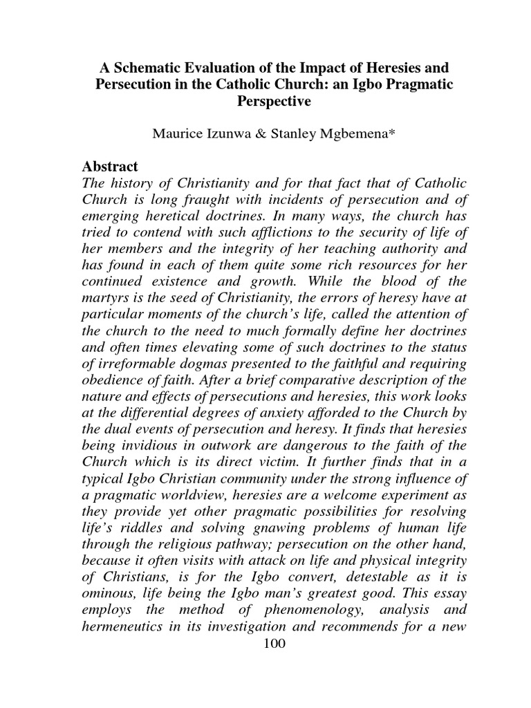 A Schematic Evaluation of The Impact of Heresies and Persecution in The ...