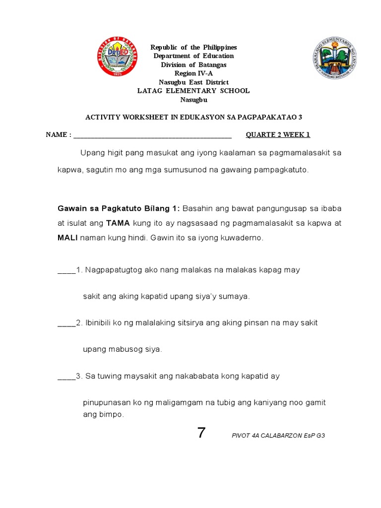 Activity Worksheet ESP 3 Week 1-8 | PDF