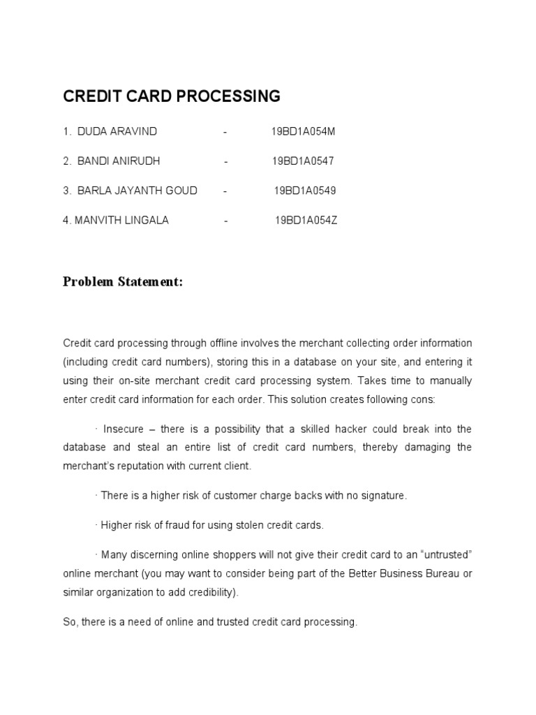 Credit Card Processing: Problem Statement | PDF | Software Development ...