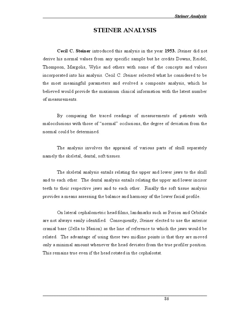 Steiner Analysis | PDF | Dental Anatomy | Human Head And Neck
