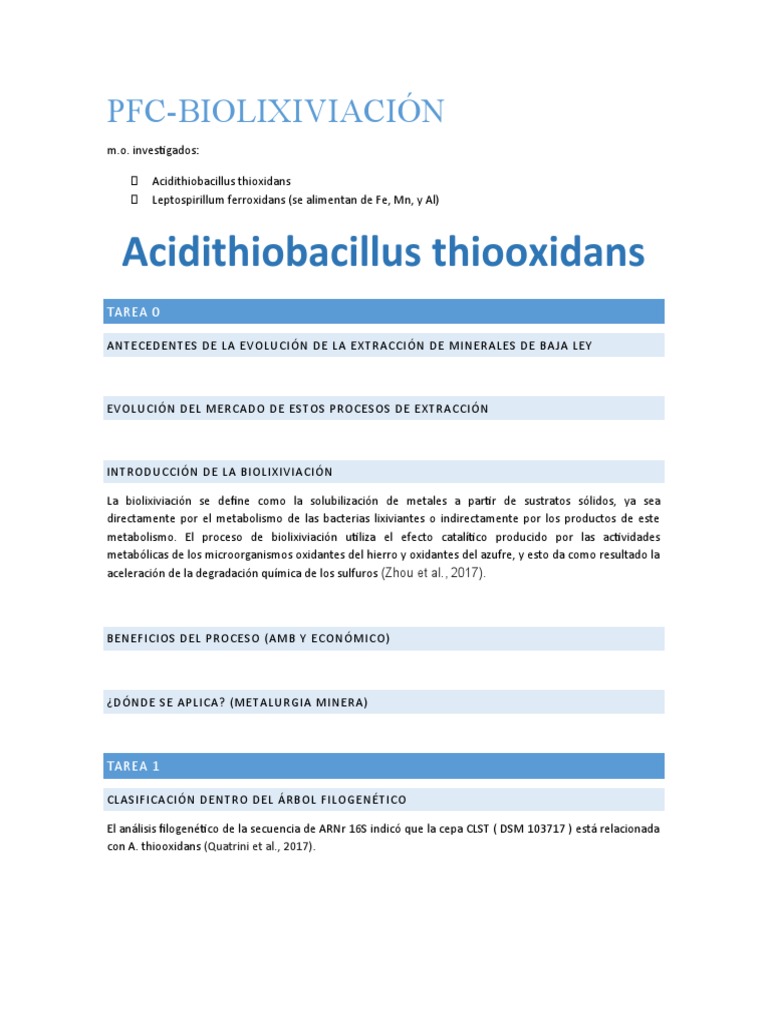 Acidithiobacillus Thiooxidans | PDF | Aluminio | Metabolismo