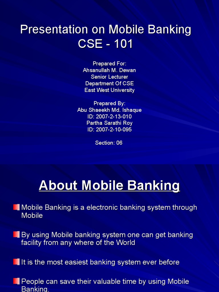 Presentation of Mobile Banking | PDF | Banks | Transaction Account