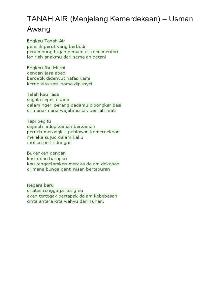 Sajak Kemerdekaan: Cinta Tanah Air | PDF