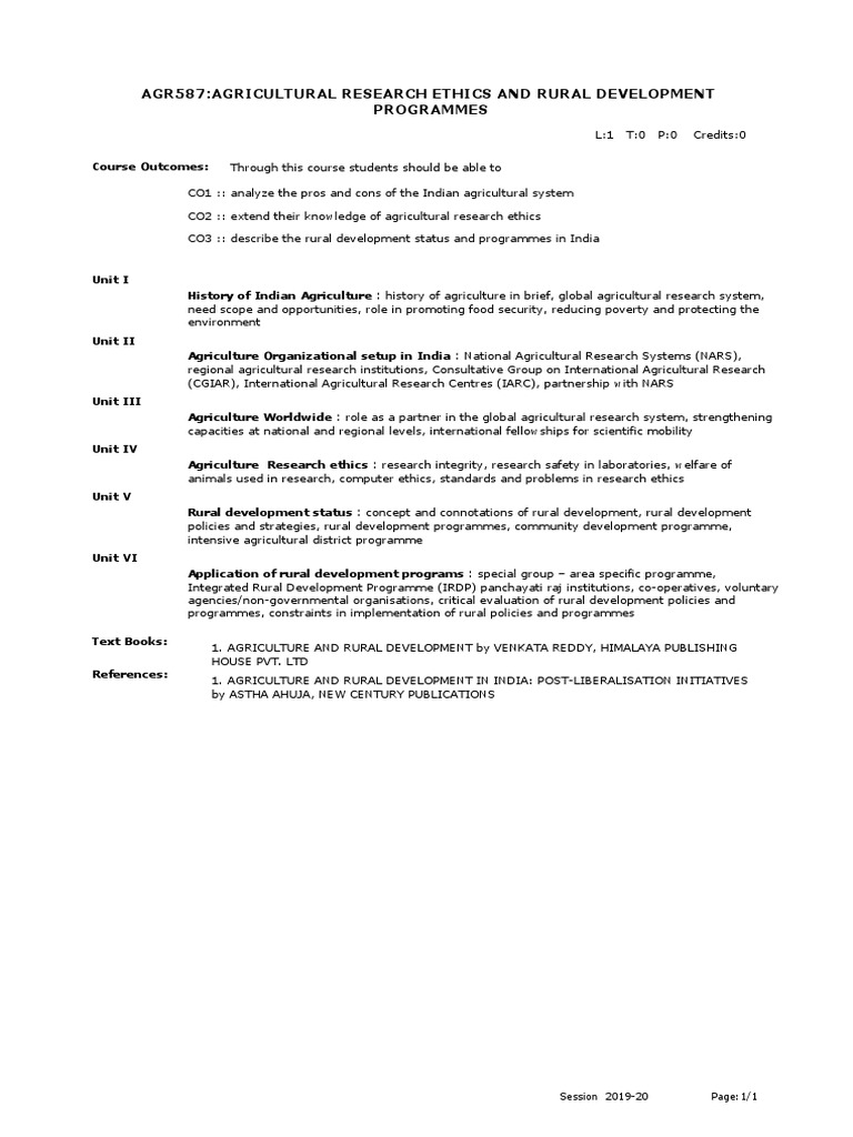 Agr587:Agricultural Research Ethics and Rural Development Programmes ...