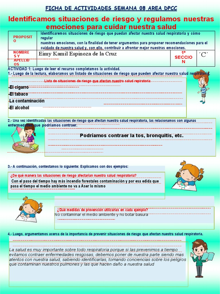 FICHA DE ACTIVIDADES SEMANA 08 AREA DPCC Espinoza | PDF | Relaciones personales, crianza y ...