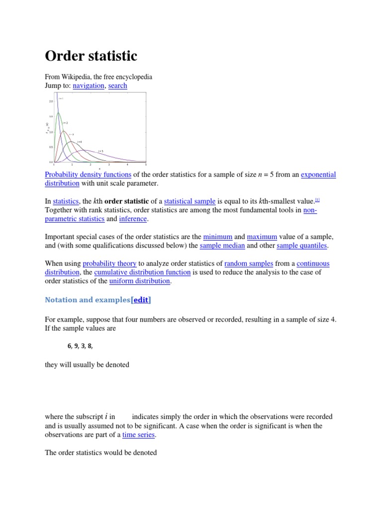 Order Statistic Notes | PDF | Probability Distribution | Median