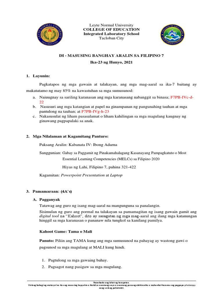 Filipino 7 Ibong Adarna Banghay Aralin | PDF