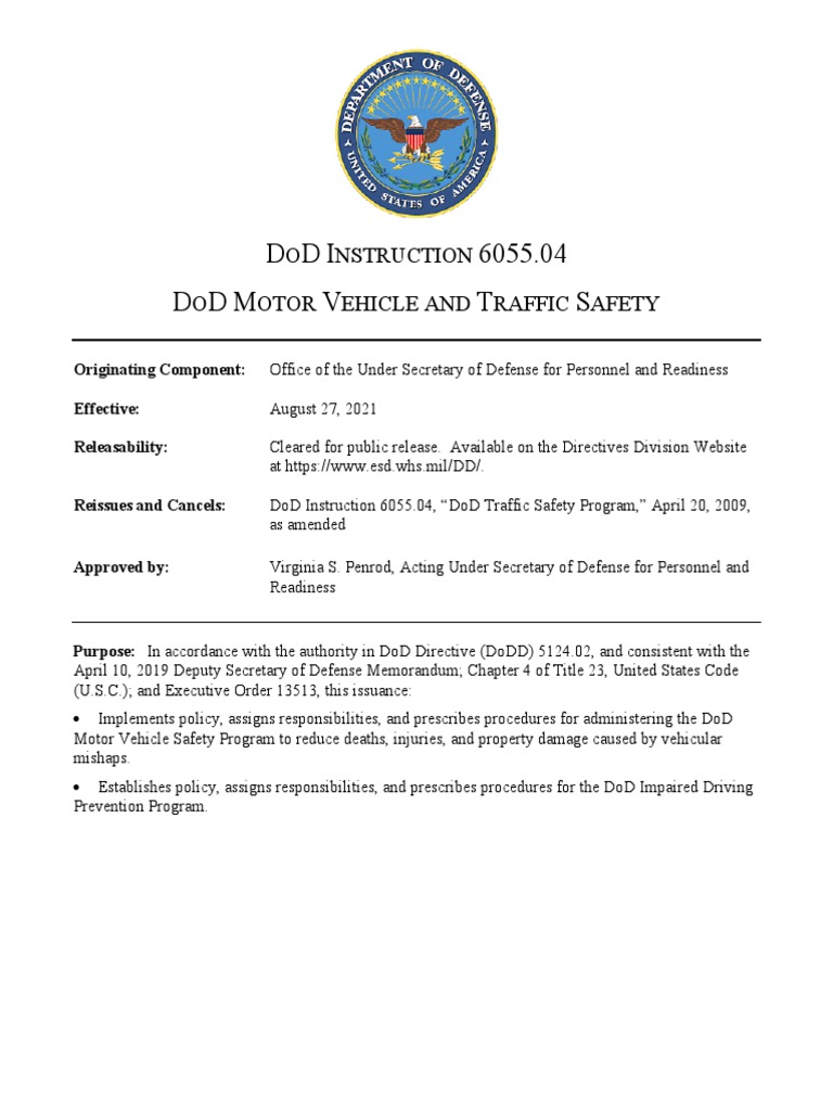 D D I 6055.04 D D M V T S: O Nstruction O Otor Ehicle and Raffic Afety ...