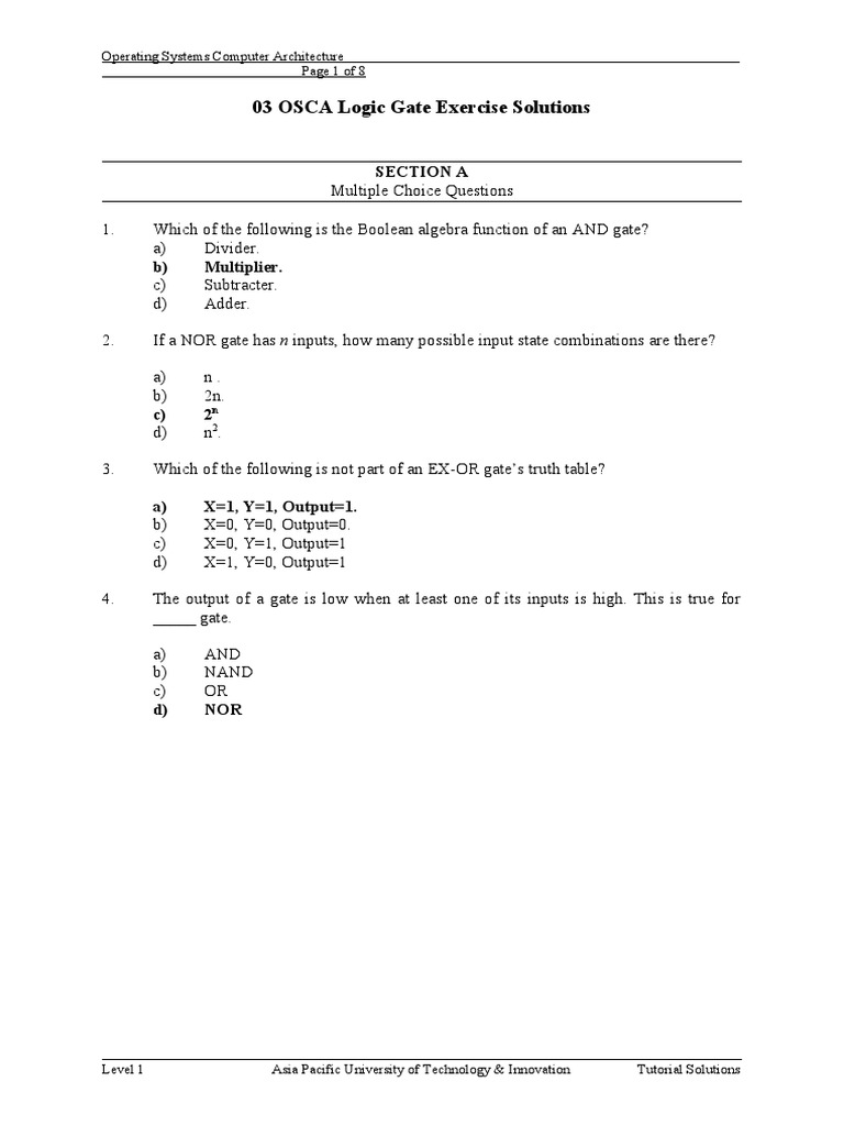 03 OSCA Logic Gate Exercise Solutions: Section A | PDF | Logic Gate ...
