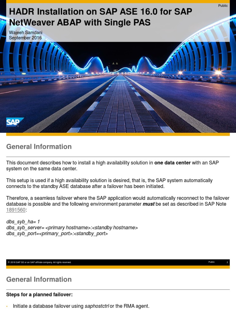 HADR Installation On SAP ASE 16.0 For SAP NetWeaver ABAP With Single PAS | PDF | Computer ...