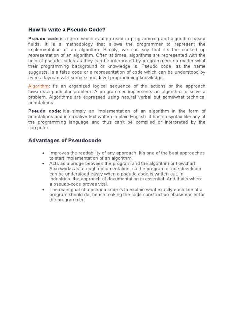 How To Write A Pseudo Code | Download Free PDF | Computer Programming ...
