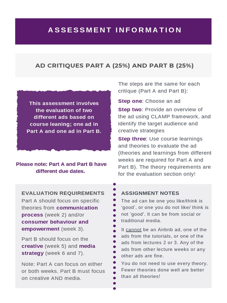 ADVT7508 - Ad Critique Part A and B - Assessment Guidelines | PDF ...
