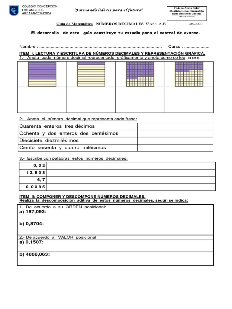 5to Basico Matematica Guia Decimales | PDF | Números | Codificaciones