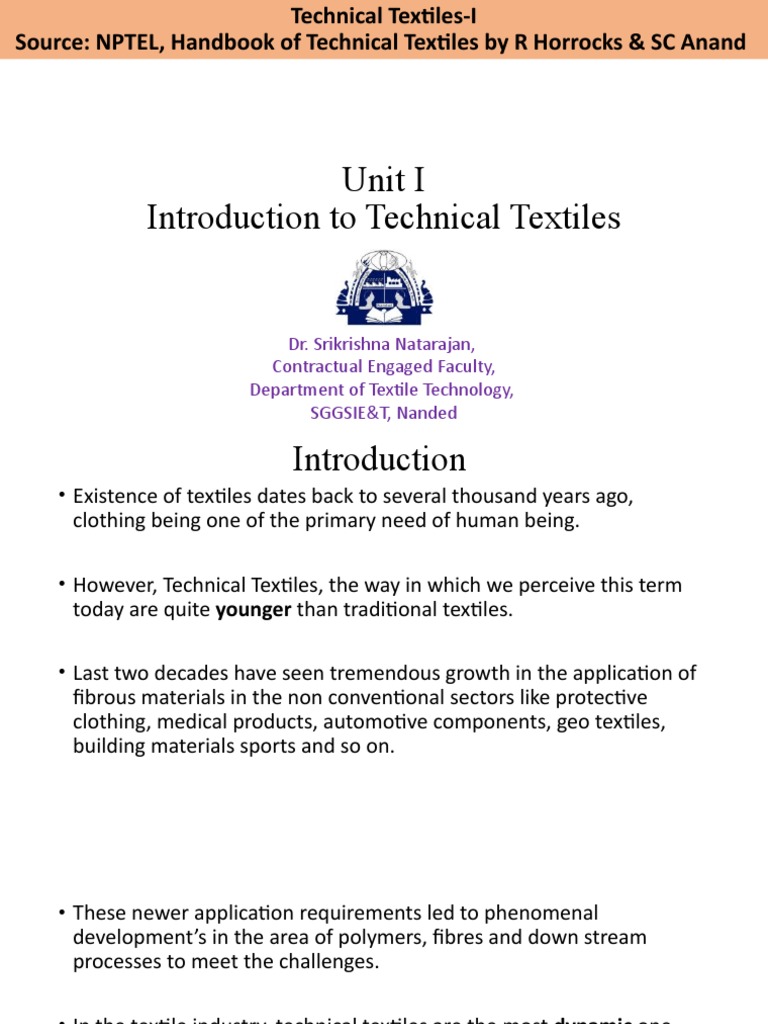 Unit I - Introduction To Technical Textiles | Download Free PDF ...