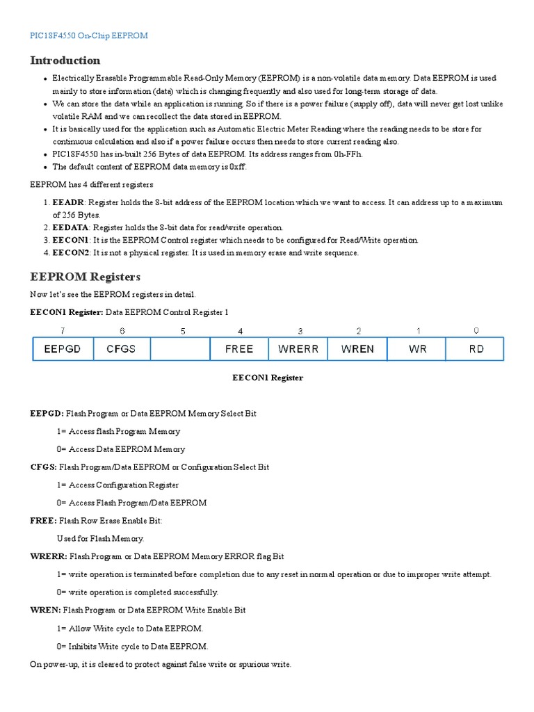 PIC18F4550 On-Chip EEPROM - PIC Controllers | PDF | Flash Memory | Computer Memory