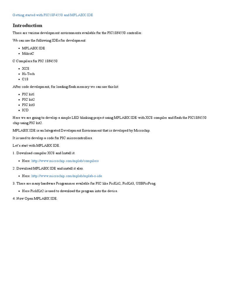 Getting started with PIC18F4550 and MPLABX IDE for LED blinking | PDF | Classes Of Computers ...