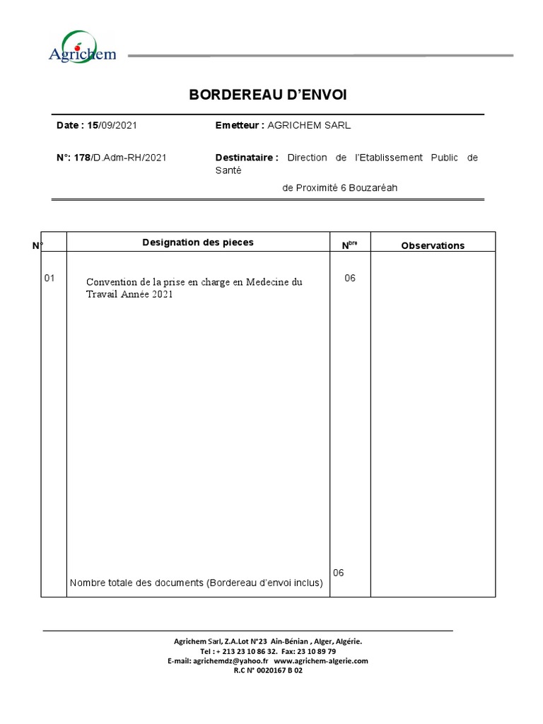 Bordereau D'envoi Modele | PDF