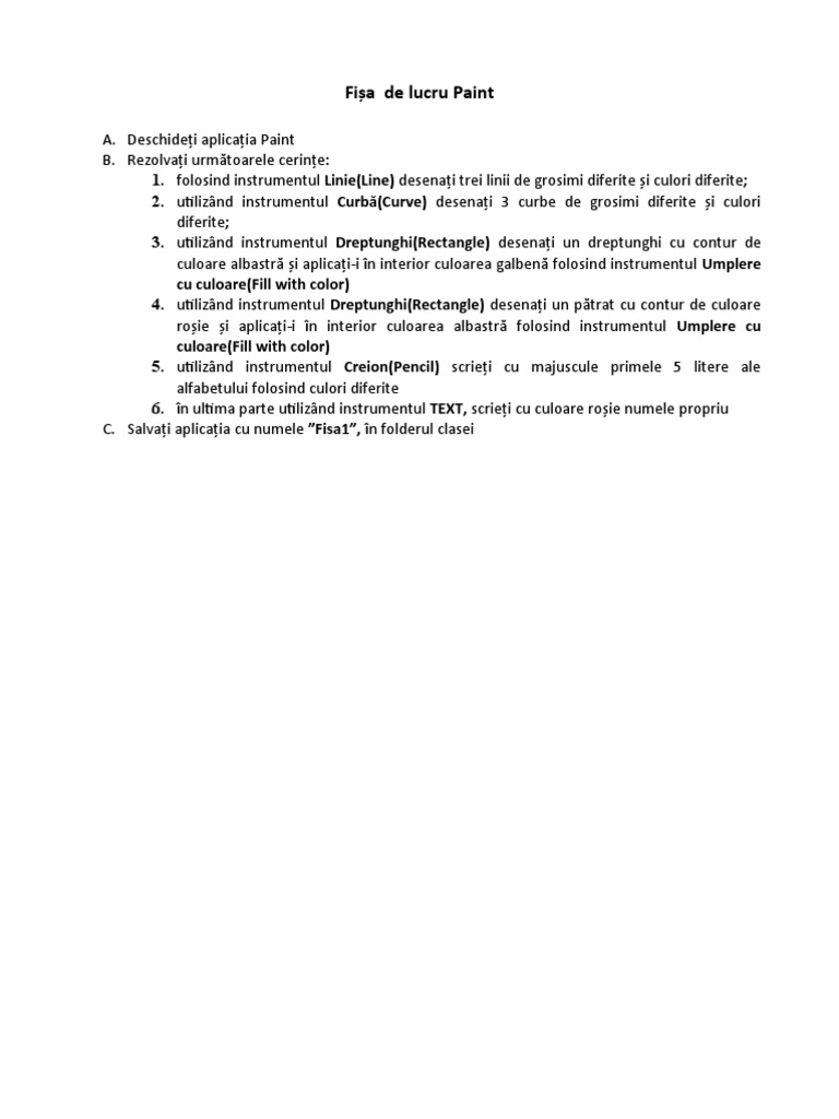 Fisa de Lucru Paint | PDF