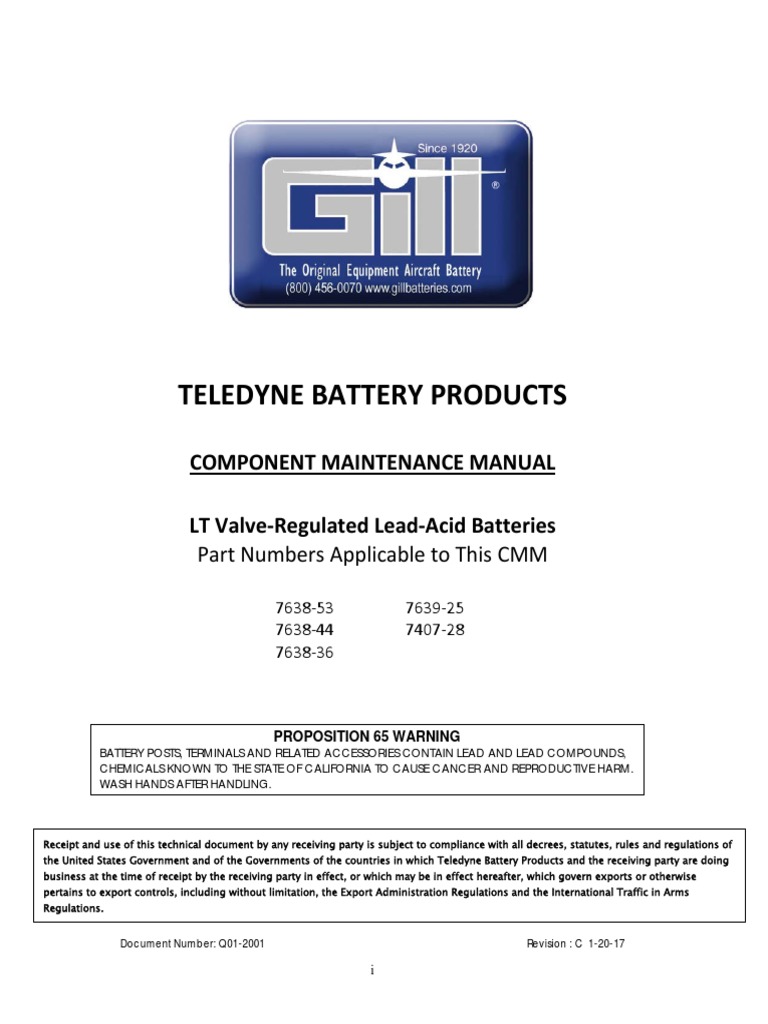 Teledyne Battery Products: Component Maintenance Manual LT Valve ...