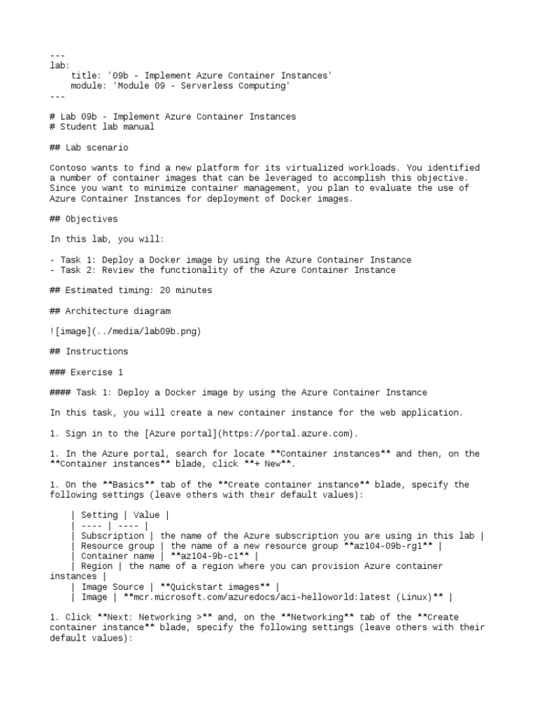 LAB 09b-Implement Azure Container Instances | PDF | Microsoft Azure | Domain Name System