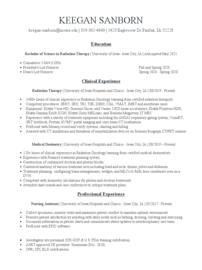 Ks Updated Resume | PDF | Radiation Therapy | Theory Of Medicine
