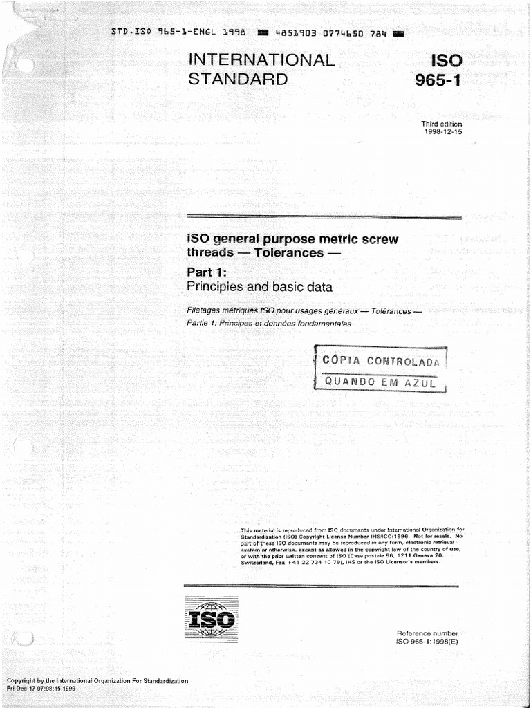 Iso 965-1 - 1998 | PDF