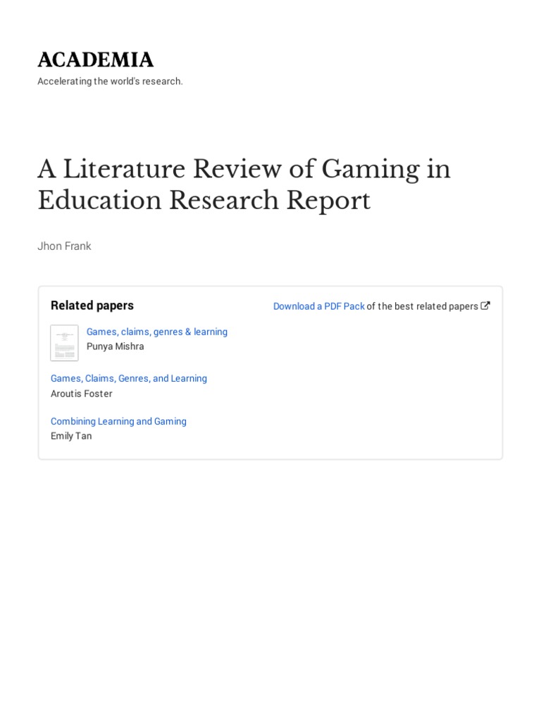 A Literature Review of Gaming in Education Research Report: Related ...