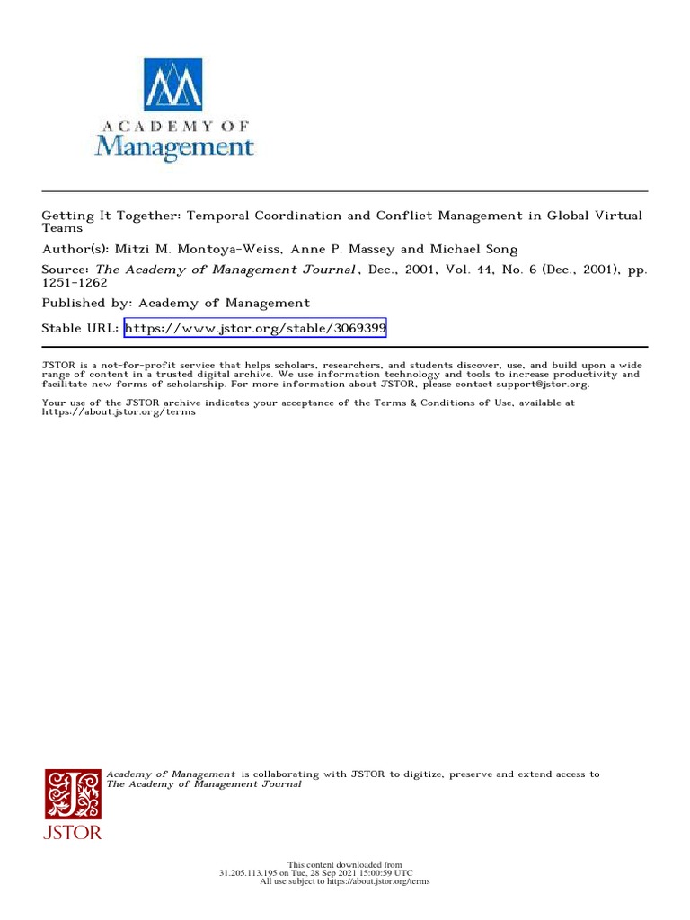 Getting It Together - Temporal Coordination and Conflict Management in ...