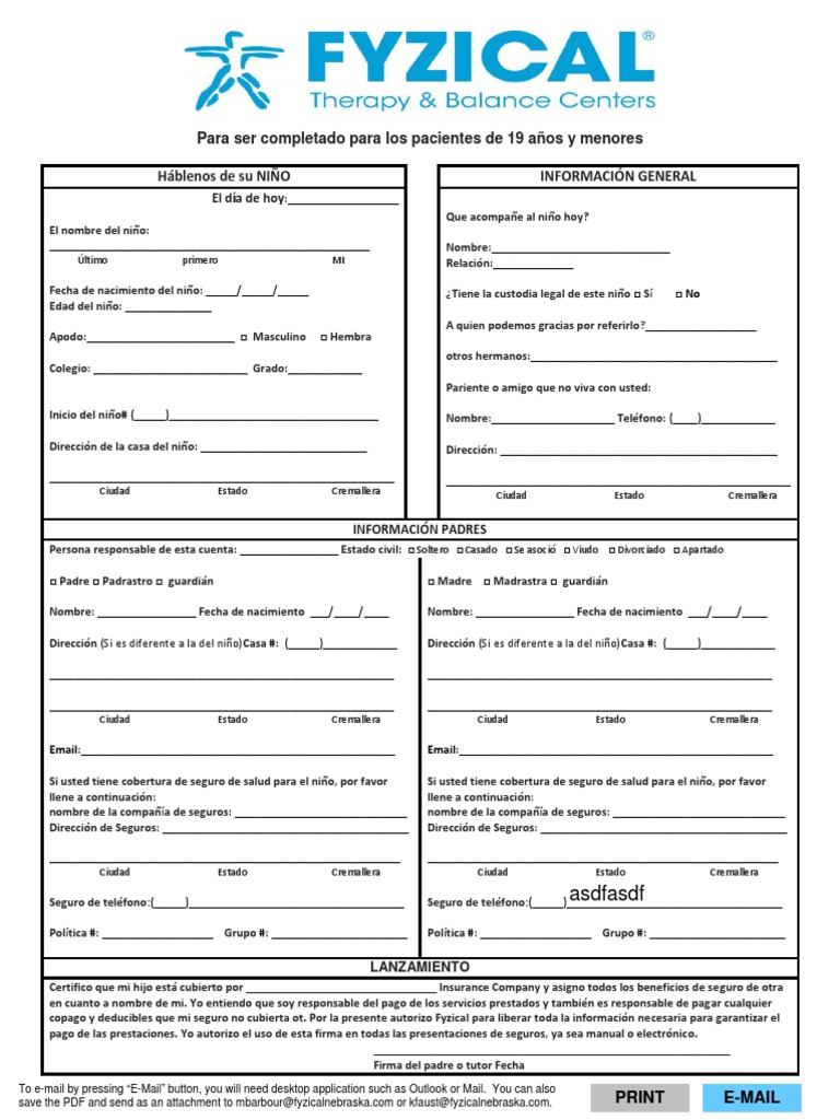 Intake Form - Child-Minor SPANISH | PDF