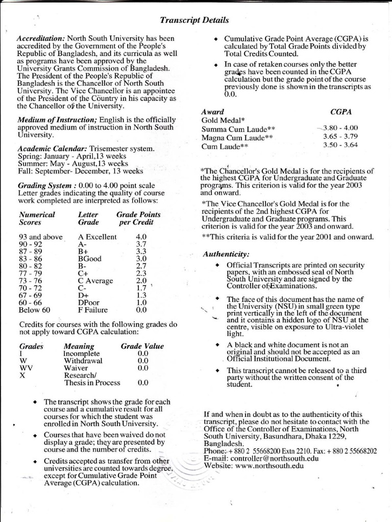 NSU Grading Policy. | PDF