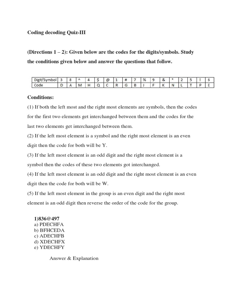 Coding Decoding Quiz-III | PDF | Linguistics | Encodings