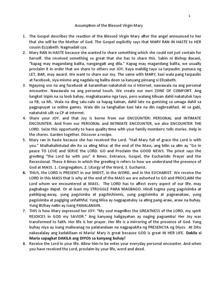 Feast of The Assumption of The Blessed Virgin Mary | PDF | Mass ...