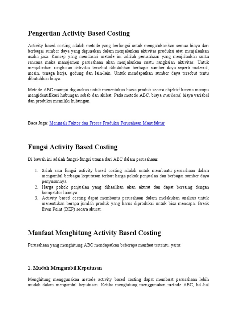 Pengertian Activity Based Costing | PDF