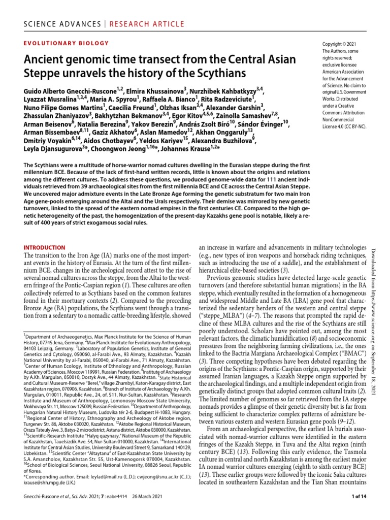 Ancient Genomic Time Transect From The Central Asian Steppe Unravels ...