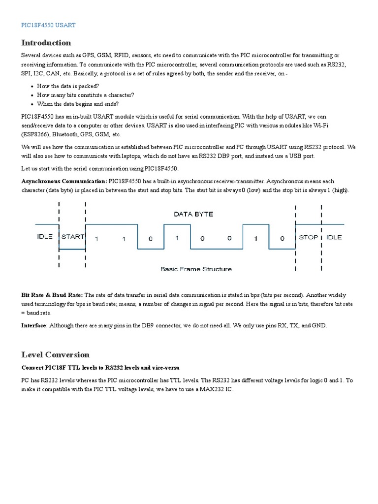 Pic18f4550 Usart Pic Controllers Pdf Physical Layer Protocols Computer Networking