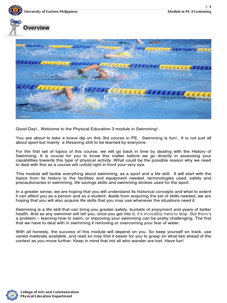 PE 3 - Module 1 | PDF | Swimming (Sport) | Swimming
