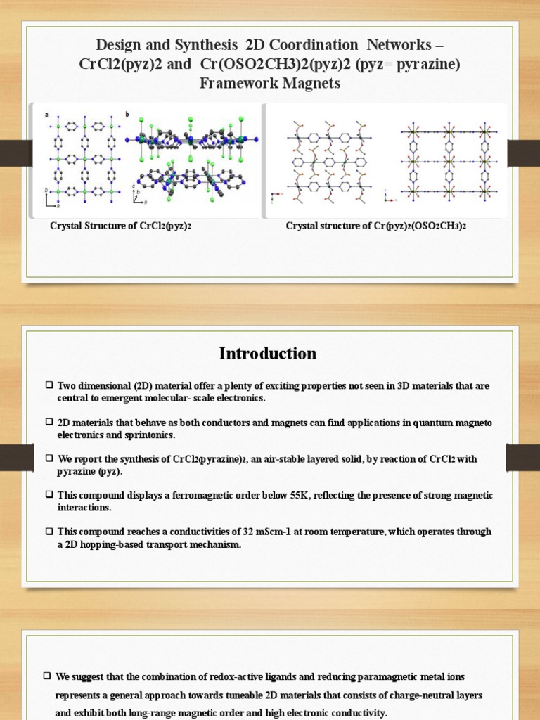 Design and Synthesis 2D Coordination Networks - Crcl2 (Pyz) 2 and CR ...