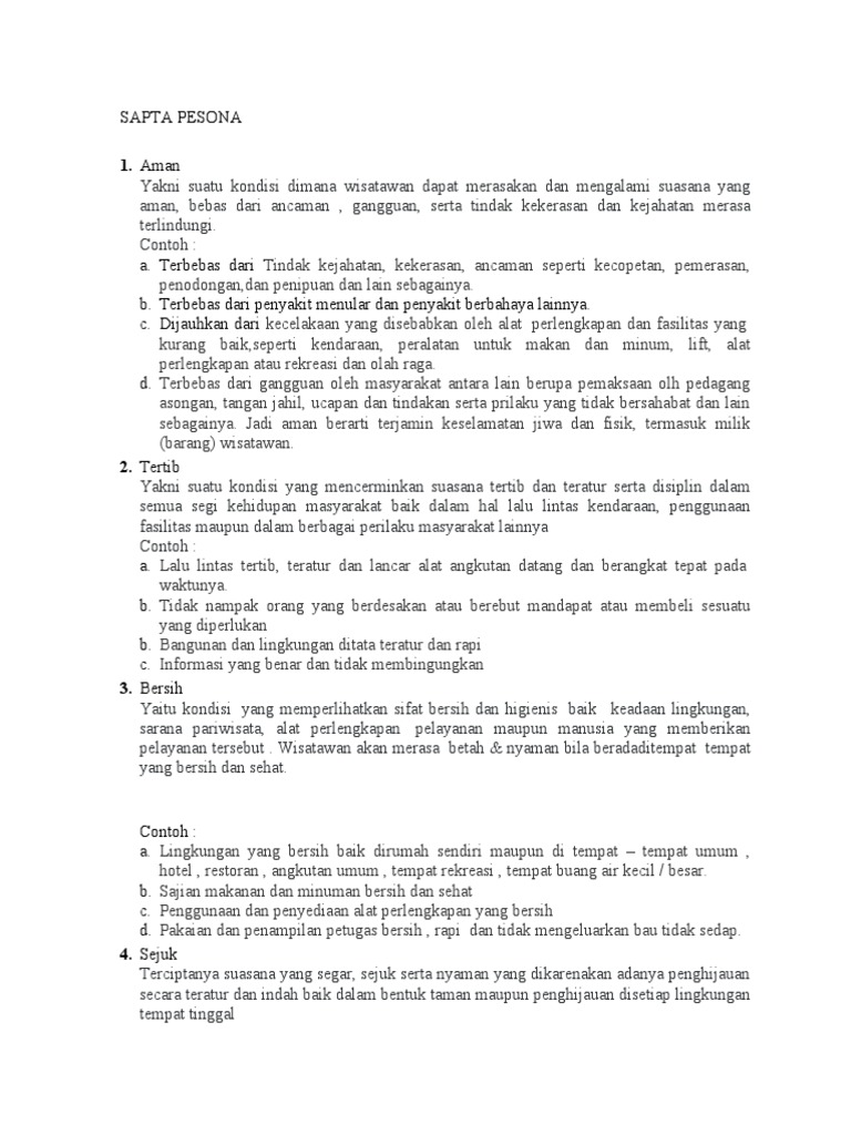 7 Sapta Pesona Pariwisata Dan Contohnya | PDF