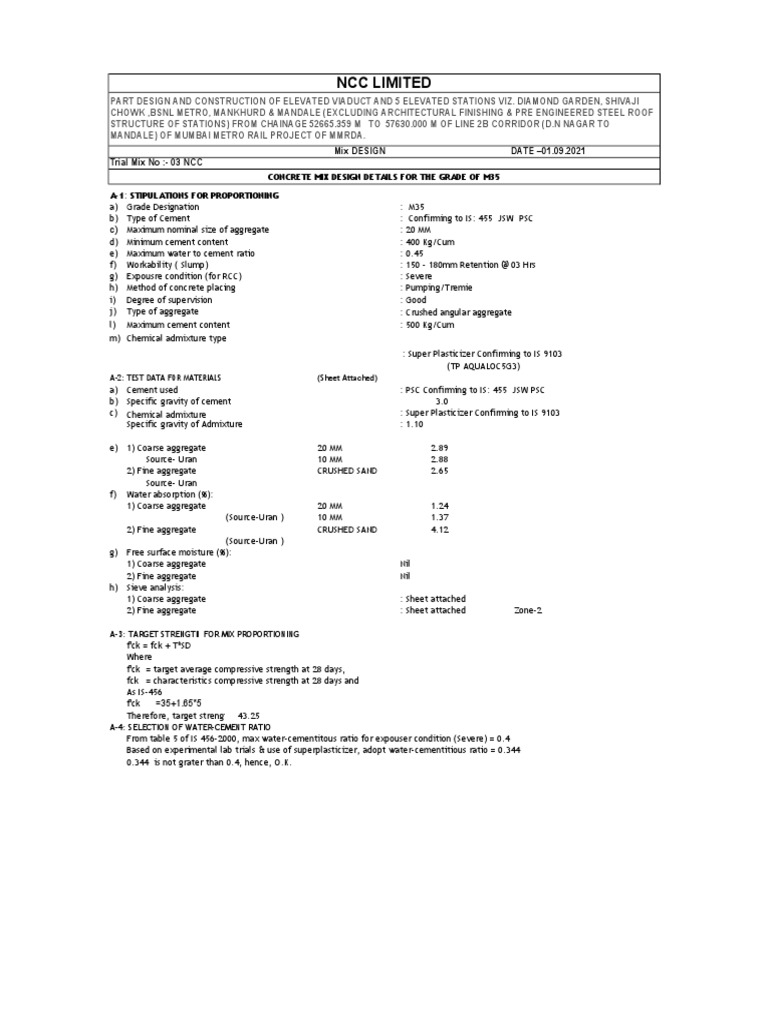 M35 Revised Mix Design Sheet | PDF | Concrete | Construction Aggregate