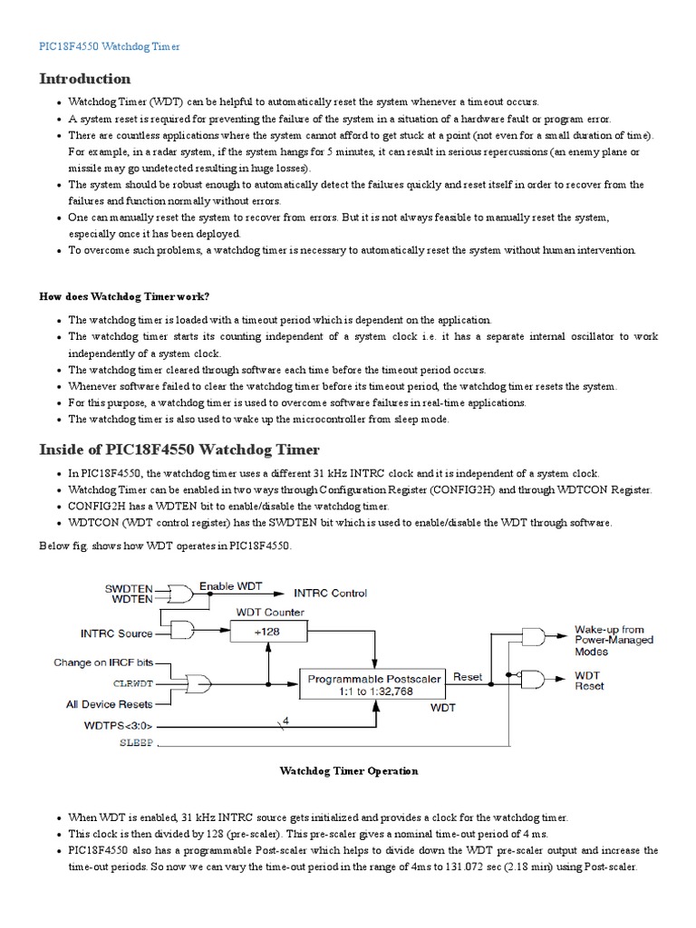PIC18F4550 Watchdog Timer Operation and Implementation | PDF | Information Age | Computer Science