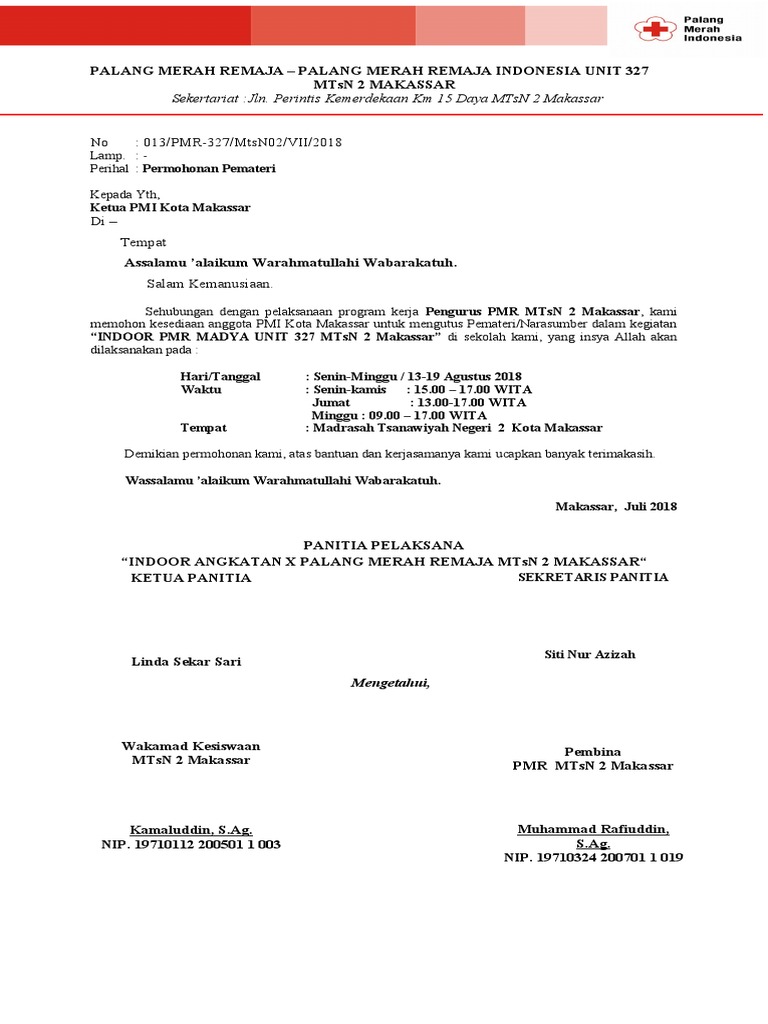 Surat Permohonan Ke PMI | PDF