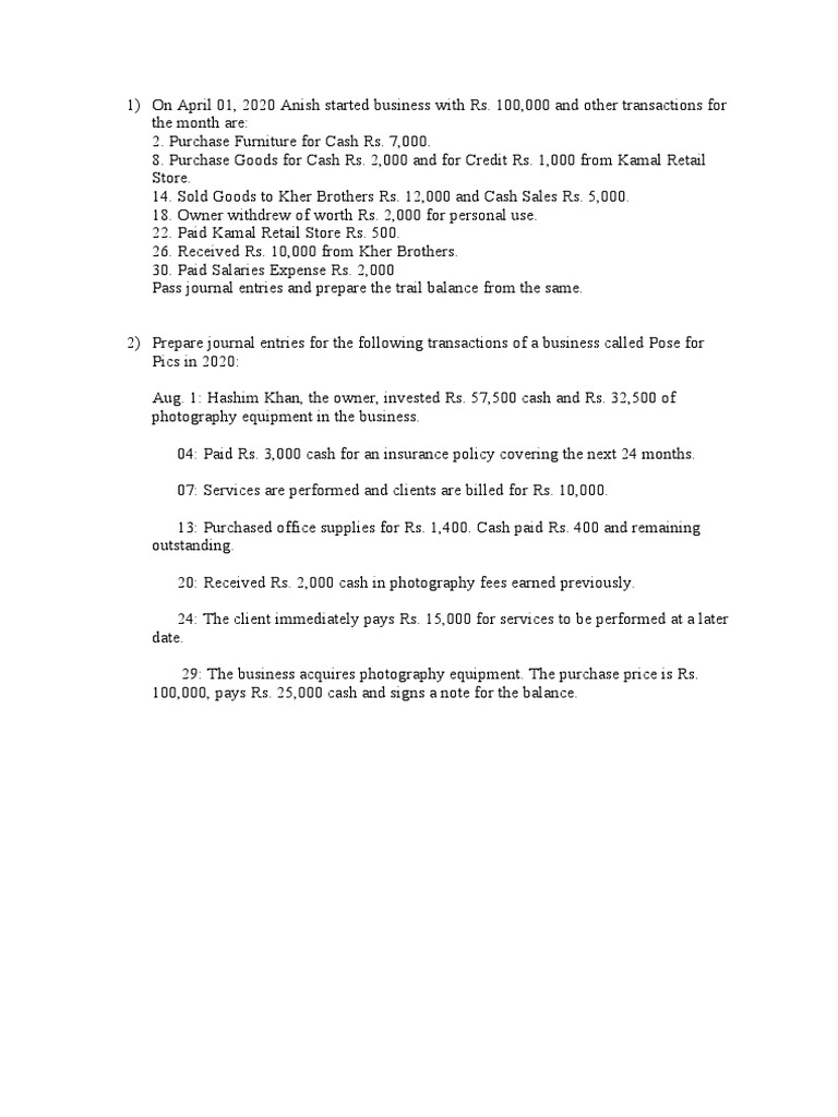 Practice Sums For Journal Entries | PDF
