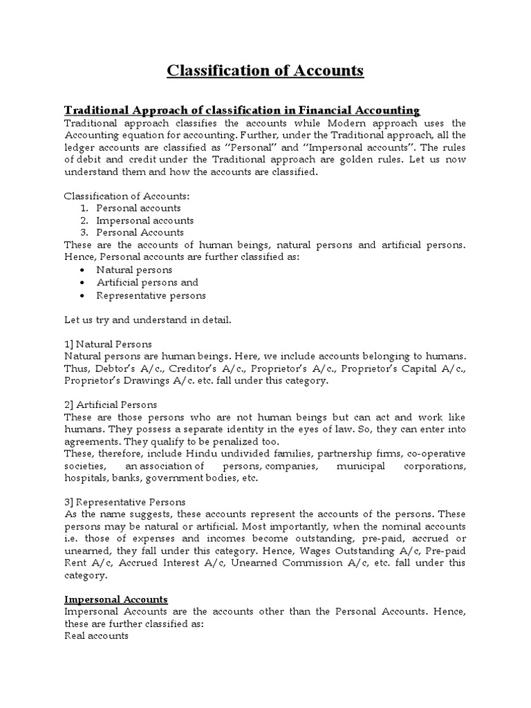 Classification of Accounts | Download Free PDF | Debits And Credits ...