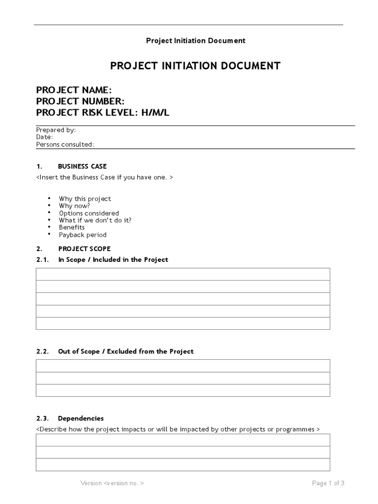 Project Initiation Document Template | PDF | Risk | Business