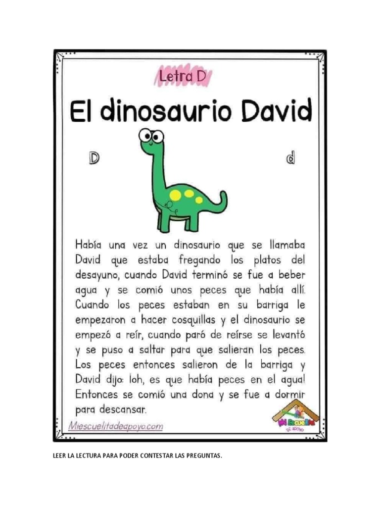 Lectura El Dinosaurio David | PDF